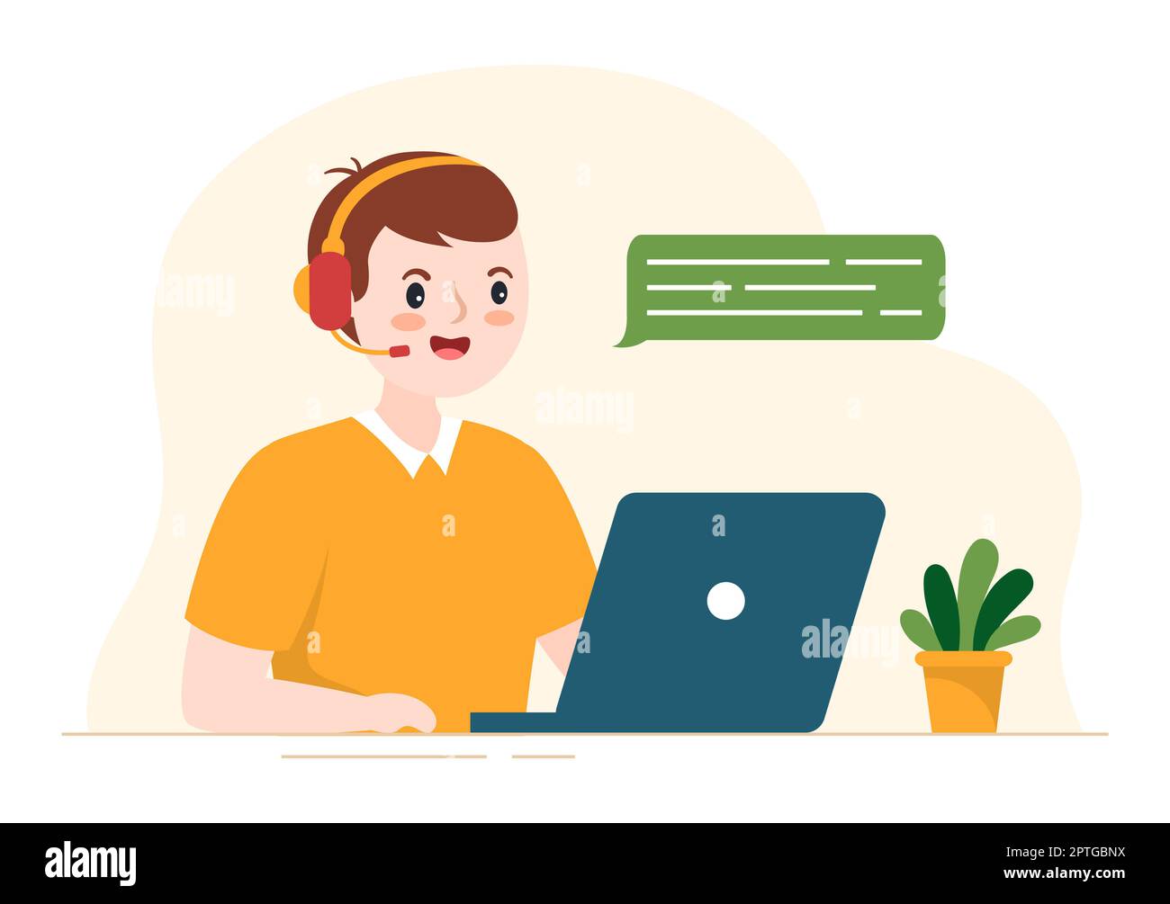 Call Center Agent Of Customer Service Or Hotline Operator With Headsets And Computers In Flat