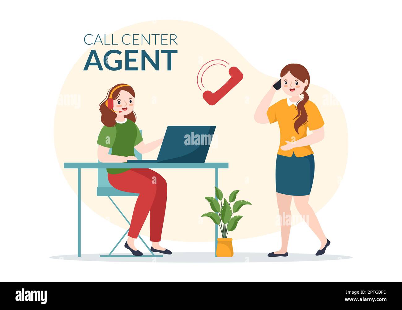Call Center Agent of Customer Service or Hotline Operator with Headsets ...