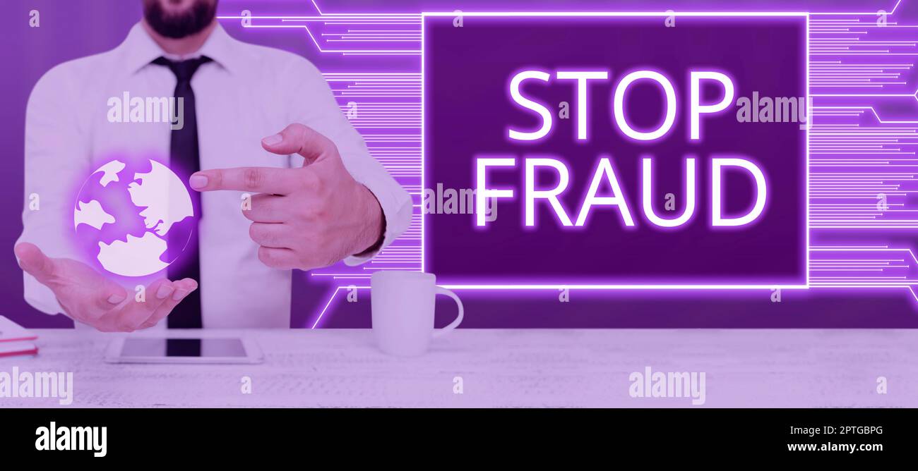 Conceptual display Stop Fraud, Concept meaning campaign advices showing ...
