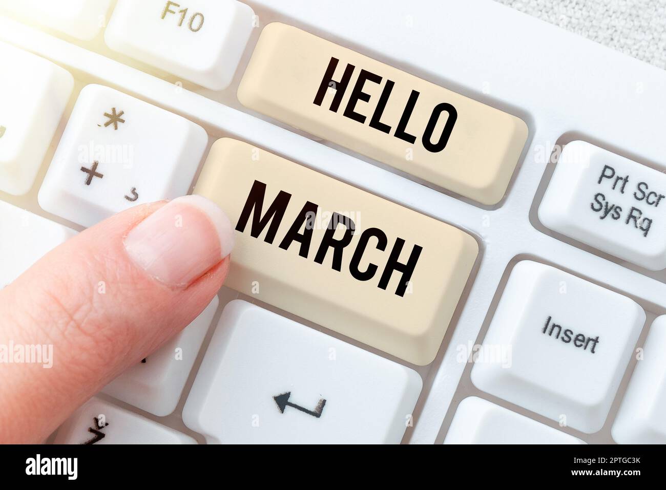 Text caption presenting Hello March, Word for a greeting expression ...