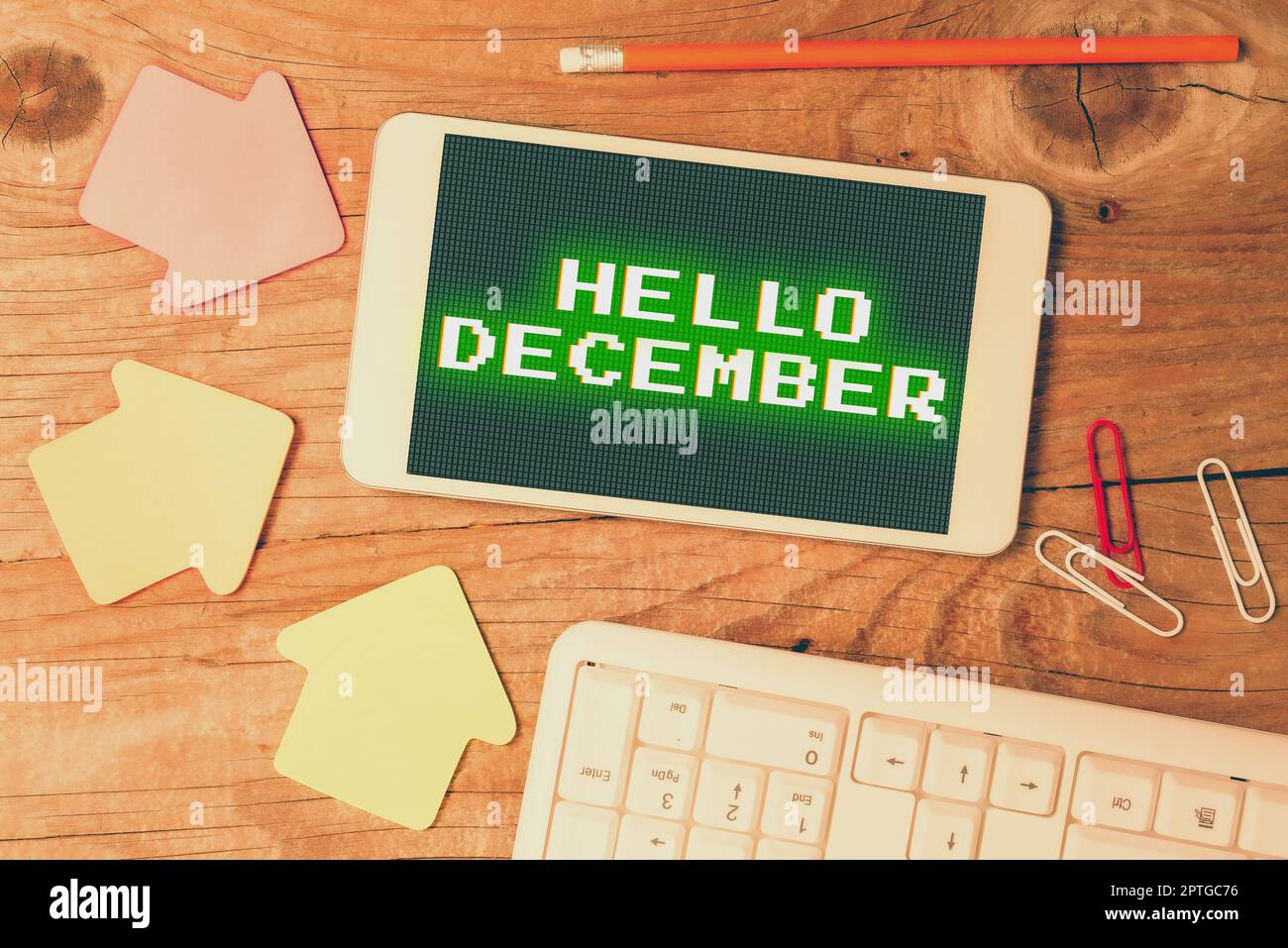 Hand writing sign Hello December, Conceptual photo greeting used when ...