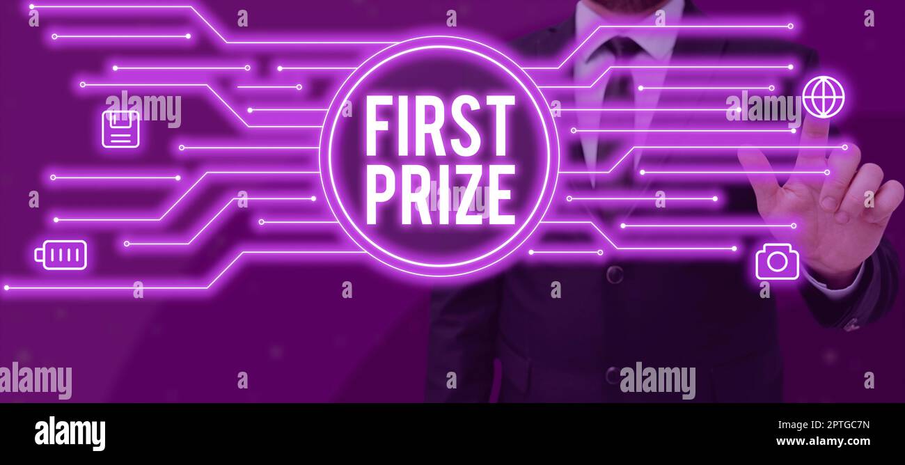 Writing displaying text First Prize, Internet Concept most coveted ... Writing displaying text First Prize, Internet Concept most coveted ...