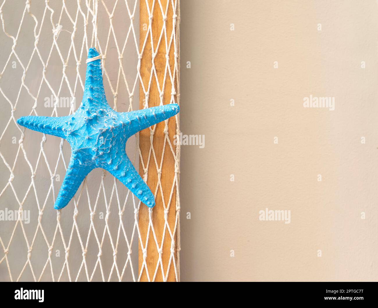 Starfish blue on the white mesh background Stock Photo - Alamy