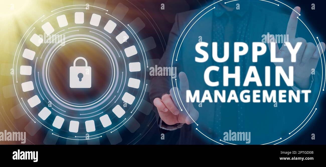 Text sign showing Supply Chain Management, Business showcase Aspects of ...