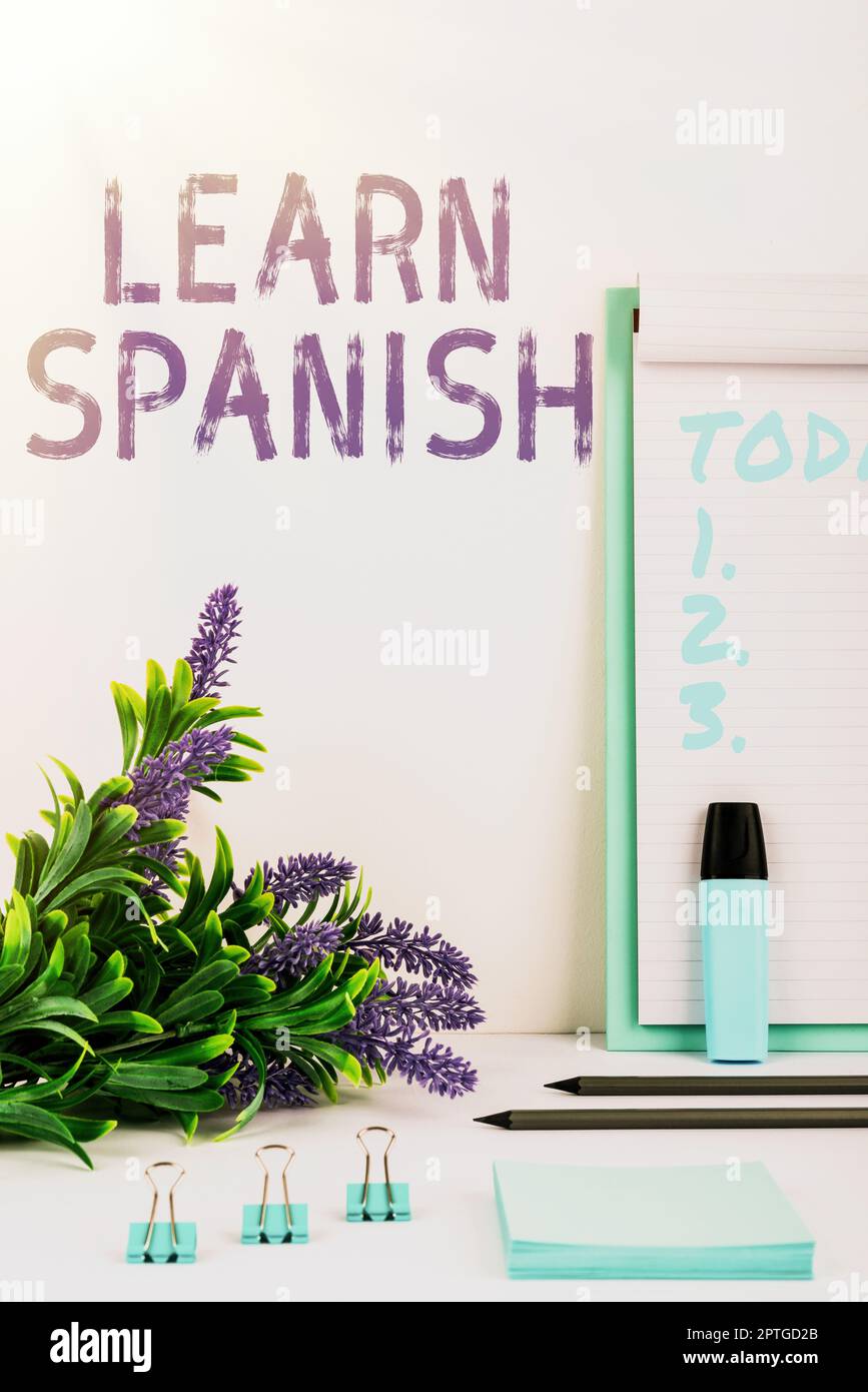 Sign displaying Learn Spanish, Business showcase to train writing and ... Sign displaying Learn Spanish, Business showcase to train writing and ...
