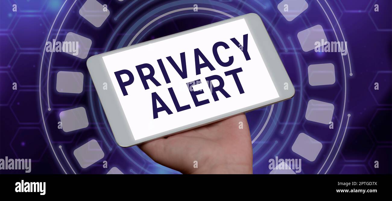 Text caption presenting Privacy Alert, Business overview warns the user ...