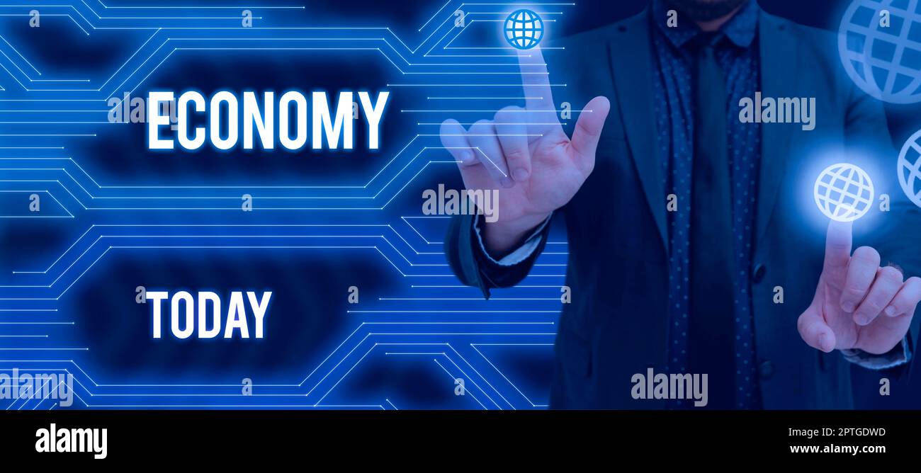 Hand writing sign Economy, Conceptual photo the system of how money is ...