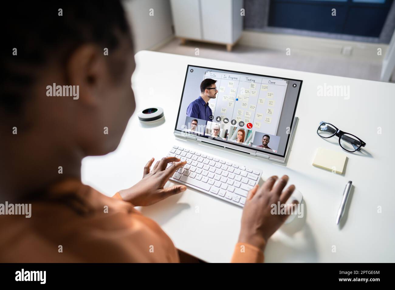 Online Virtual Video Conference Training On Laptop Computer Stock Photo ...