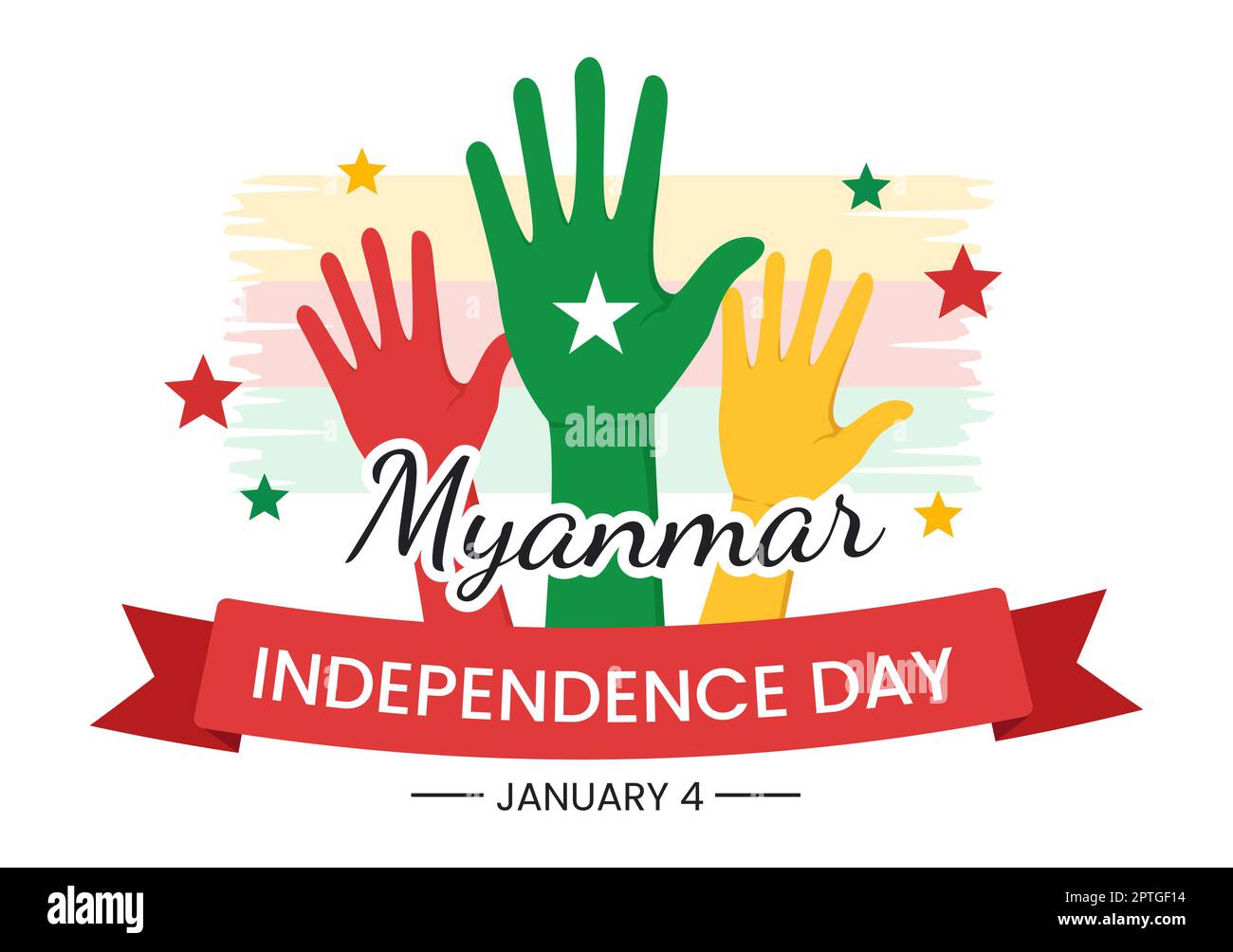 Celebrating Myanmar Independence Day on January 4th with Flags in Flat ...