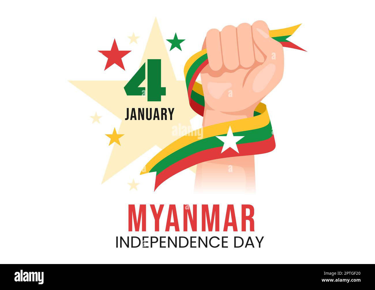 Celebrating Myanmar Independence Day on January 4th with Flags in Flat ...