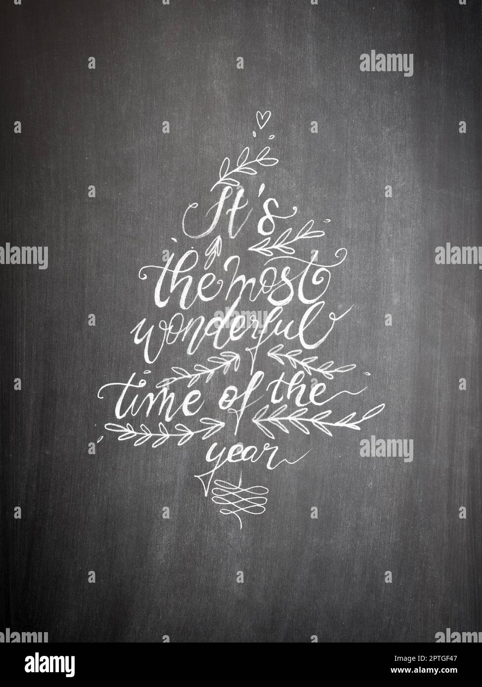 Handlettering Christmas tree on a blackboard using as seasonal ...