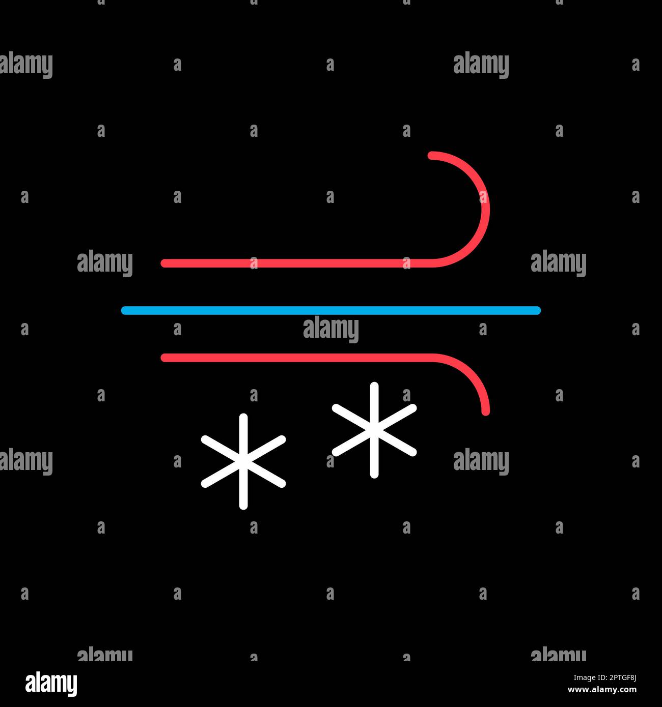 Wind snow snowstorm isolated vector icon on black background ...