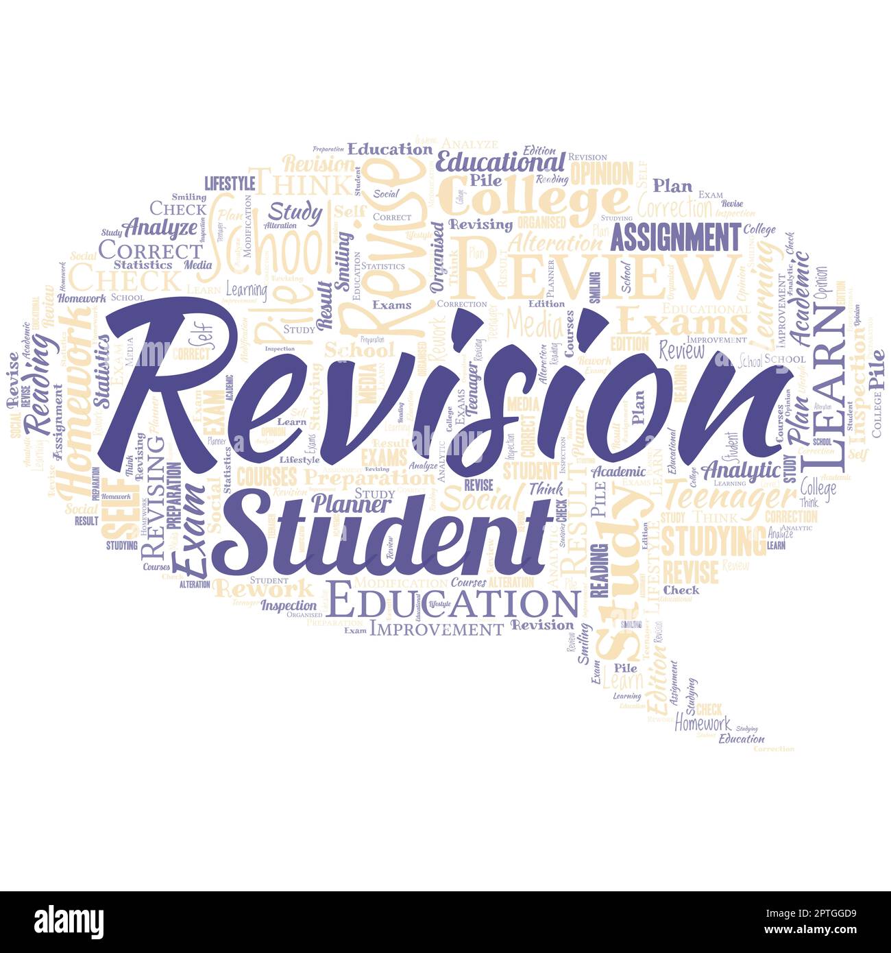 word cloud in the shape of speech bubble with word revision Stock Photo - Alamy
