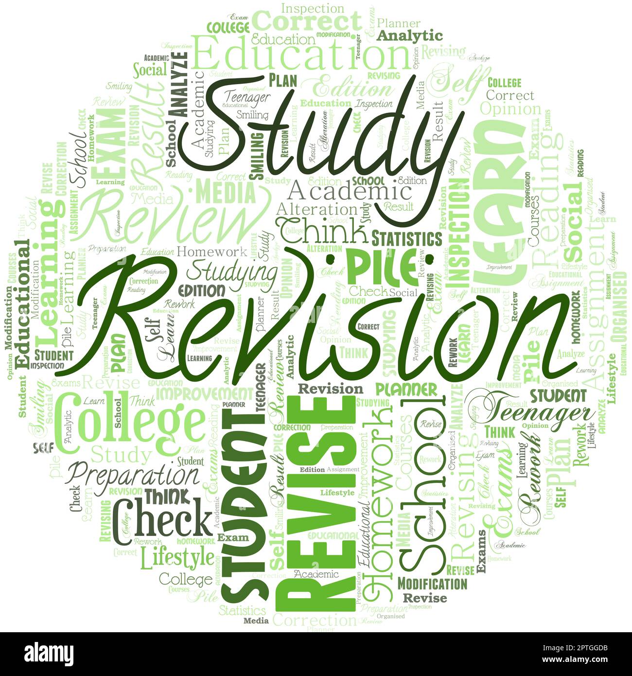 Big word cloud in the shape of circle with word revision Stock Photo ...