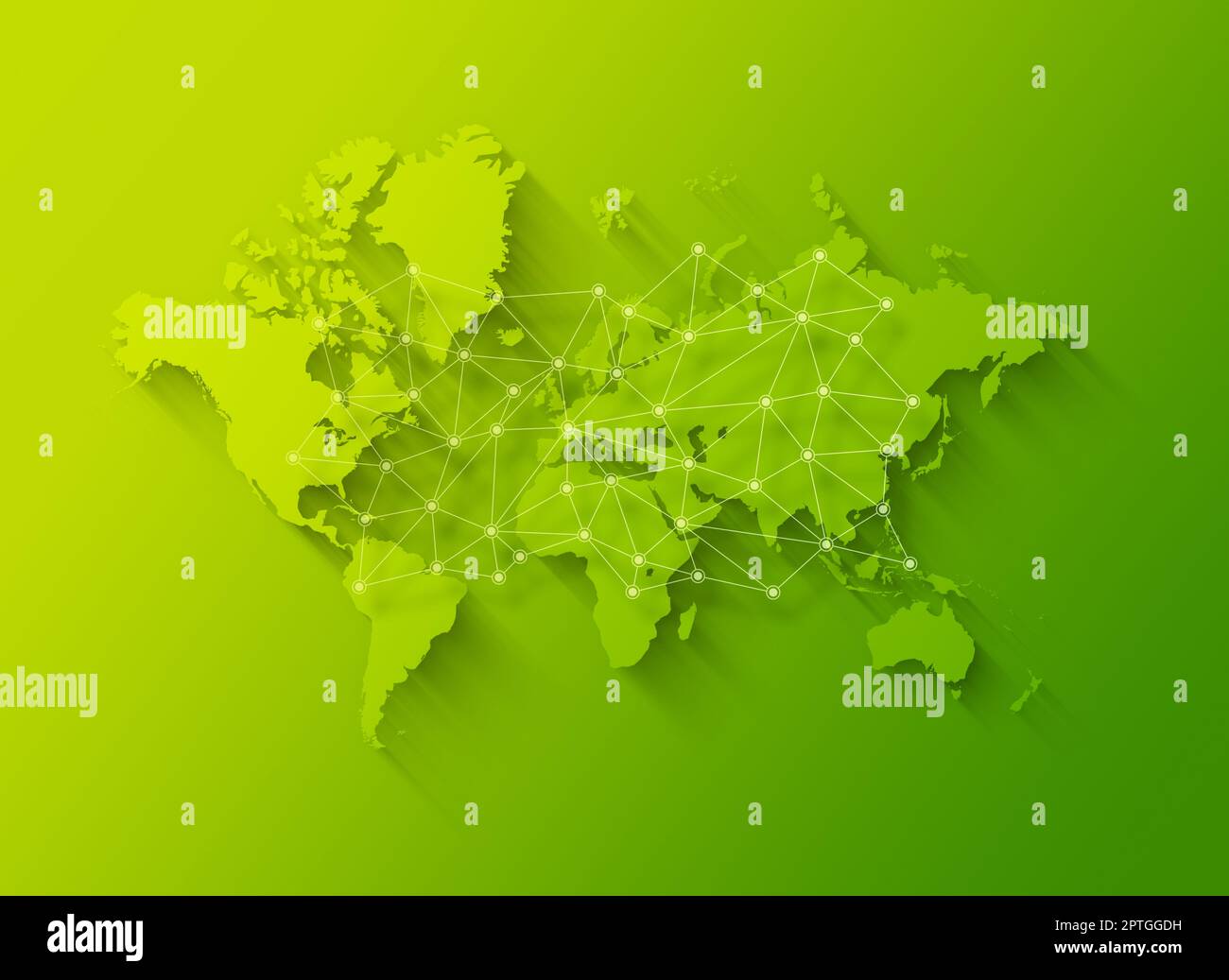 World map and digital network illustration isolated on a green ...