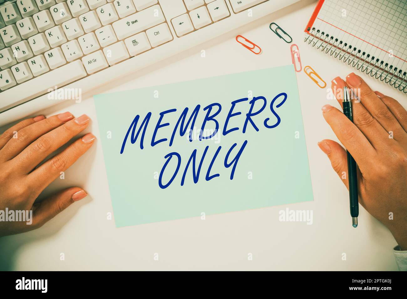 Text sign showing Members Only, Word for Limited to an individual ...