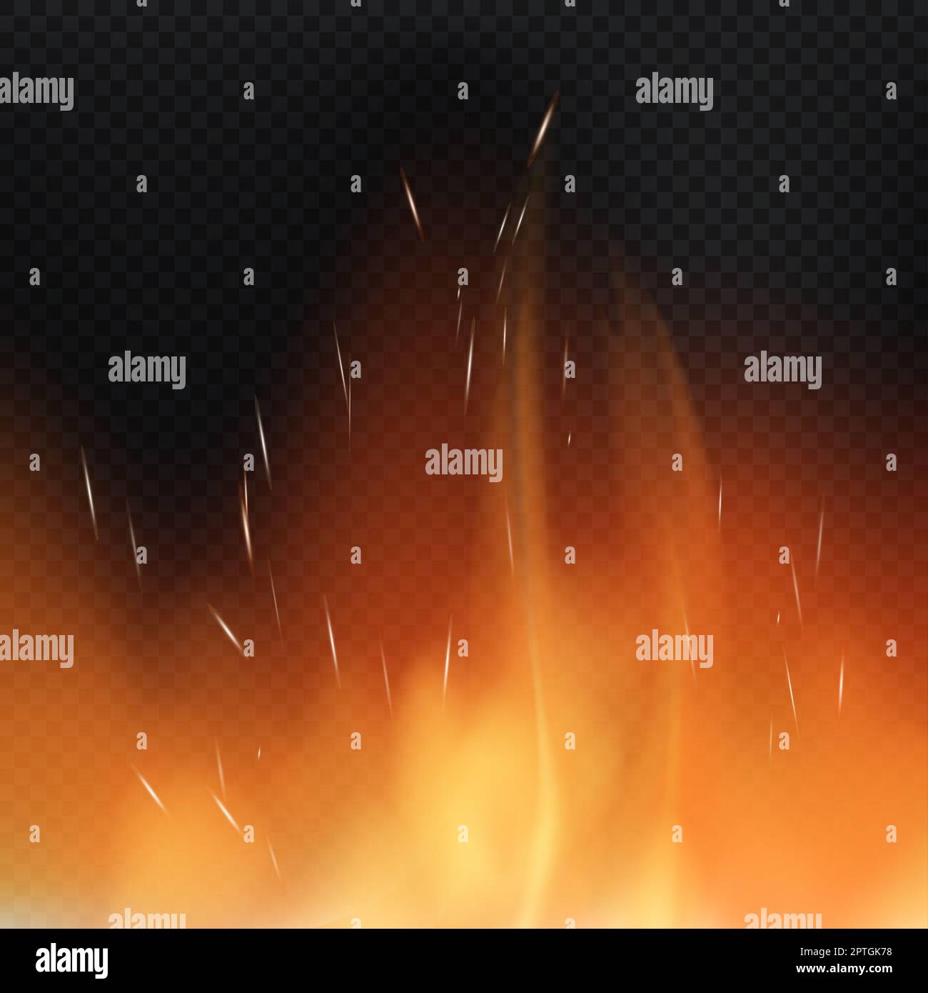 Realistic red-yellow fire on a dark background - Vector illustration ...