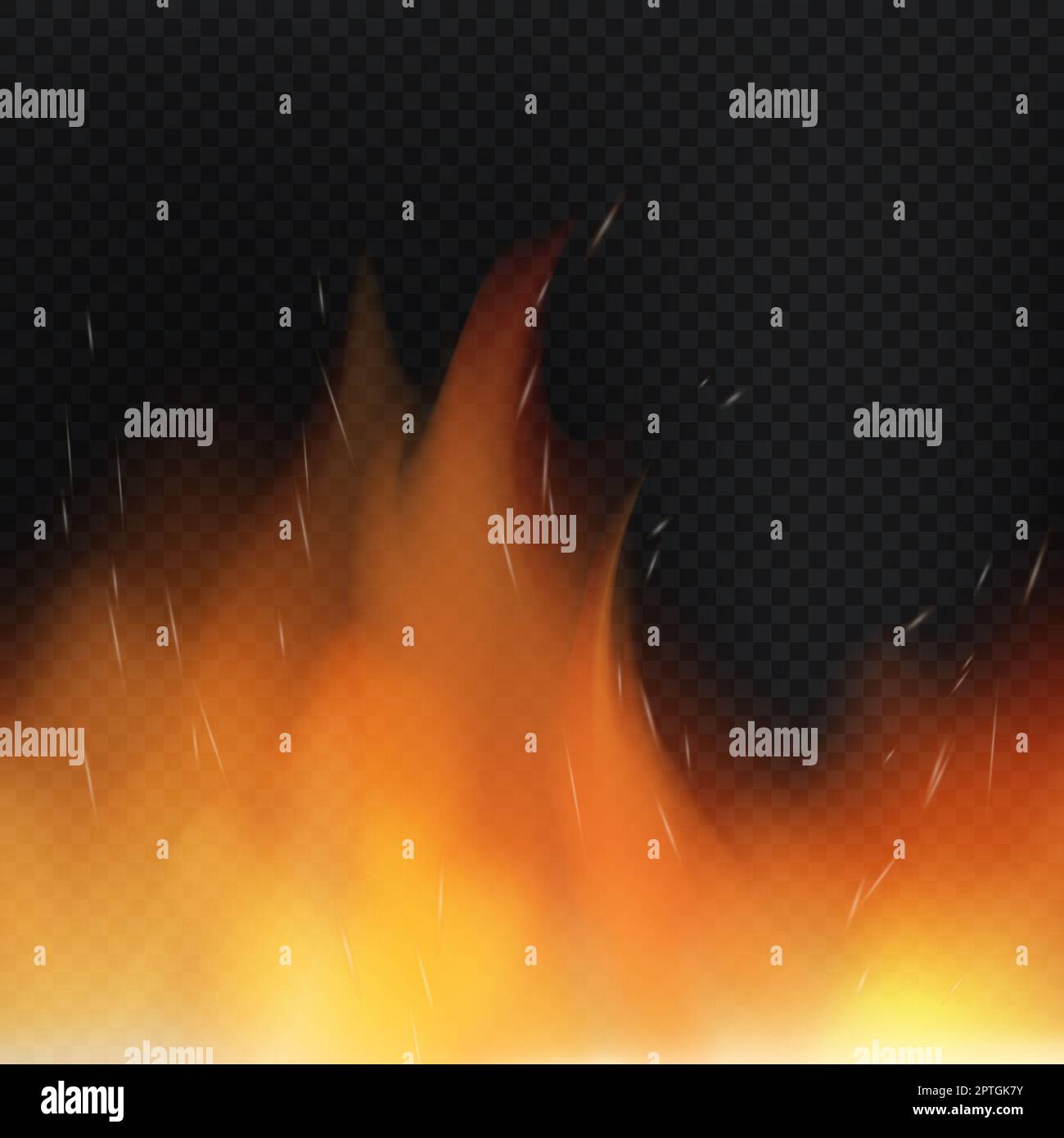 Realistic red-yellow fire on a dark background - Vector illustration ...