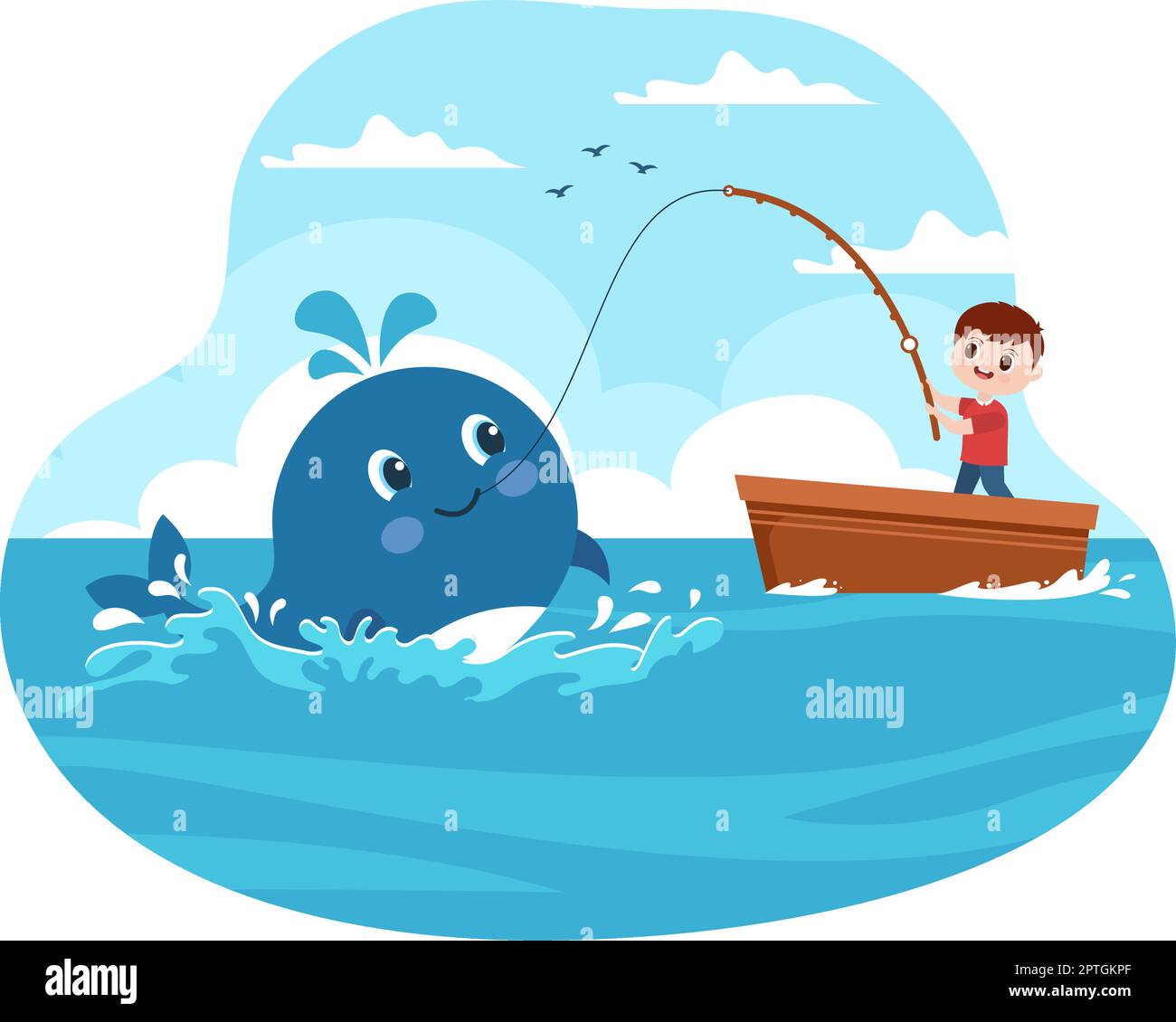 Whale Hunting with Whale and Cute Little Kid in the Middle of the Deep ...