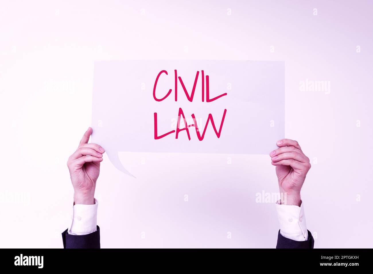 Text sign showing Civil Law, Business approach Law concerned with private relations between ...
