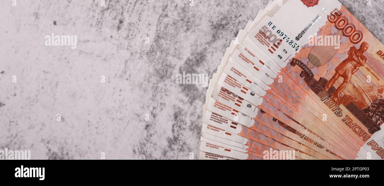 Russian money banknotes of five thousand rubles, background, banknotes ...