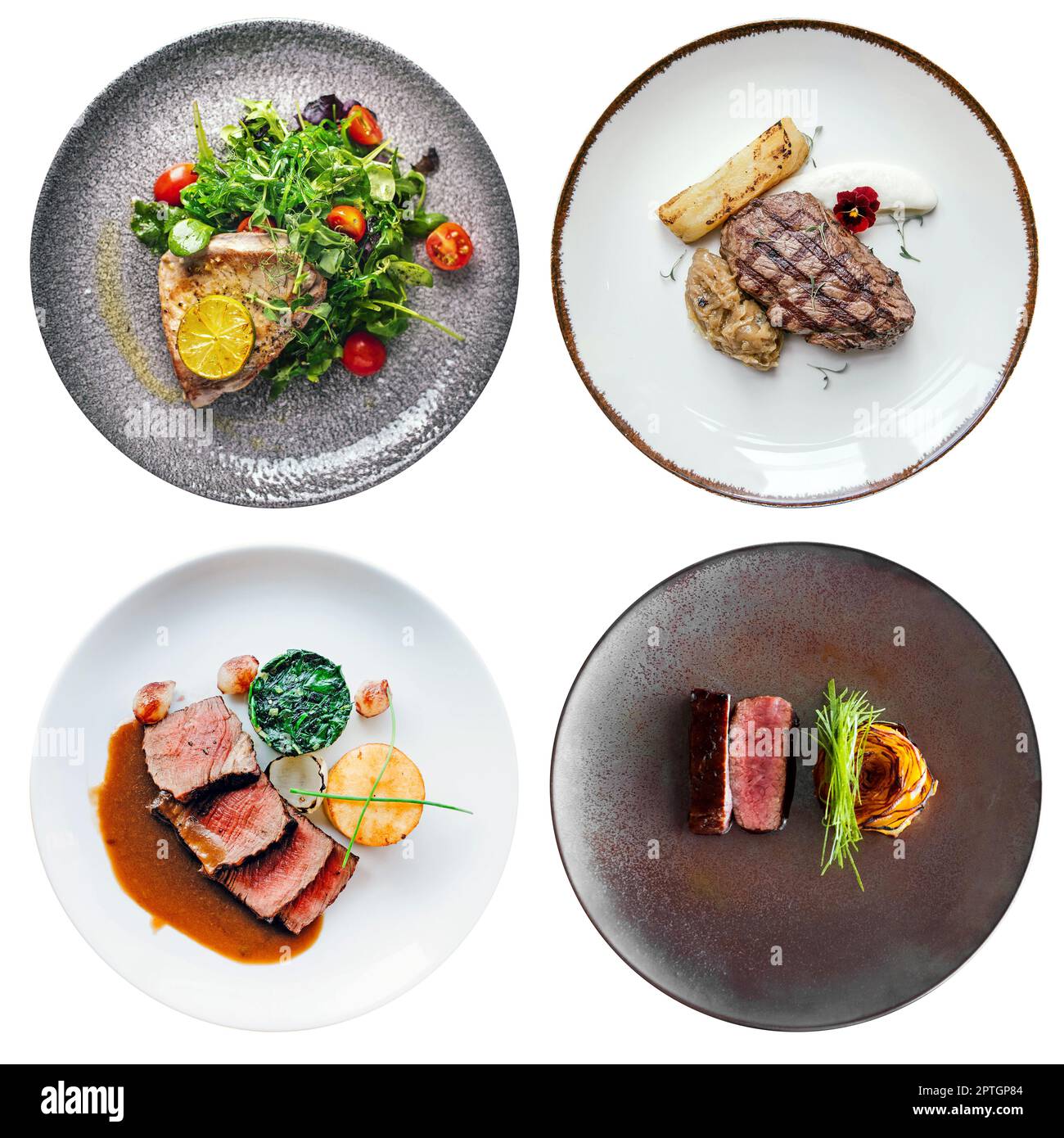 Grilled beef steak isolated on white background. Collection of meat ...