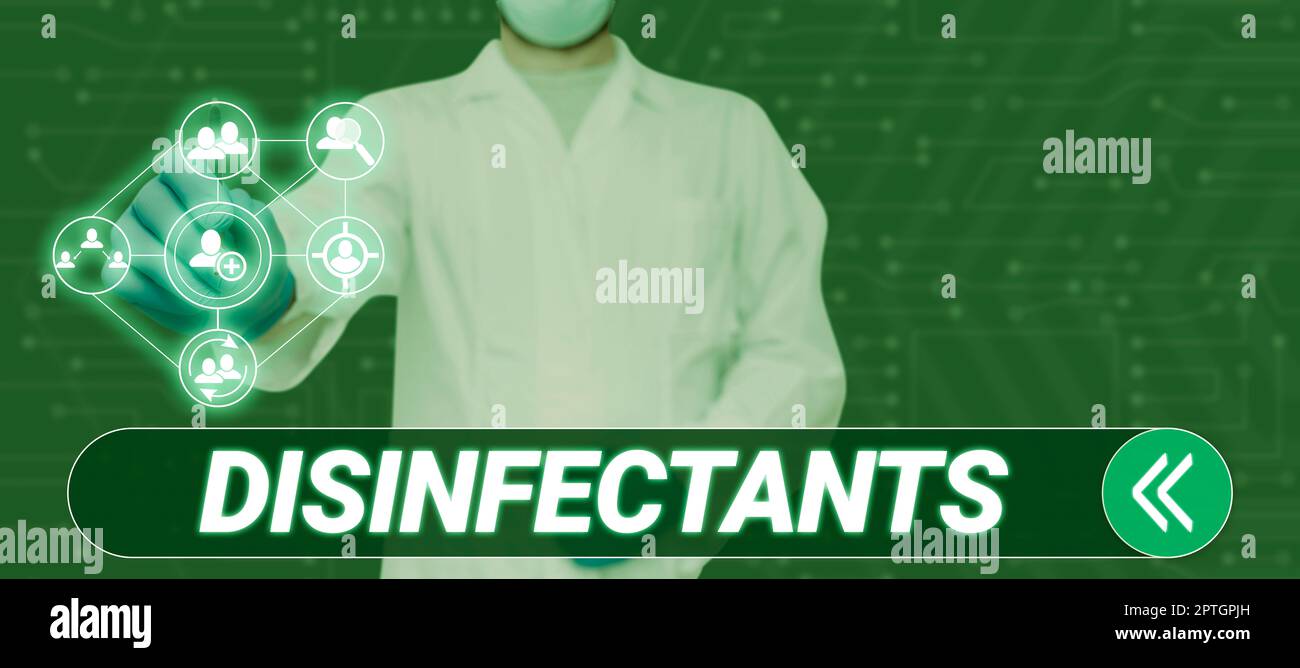 Sign displaying Disinfectants, Business overview chemical that destroy ...