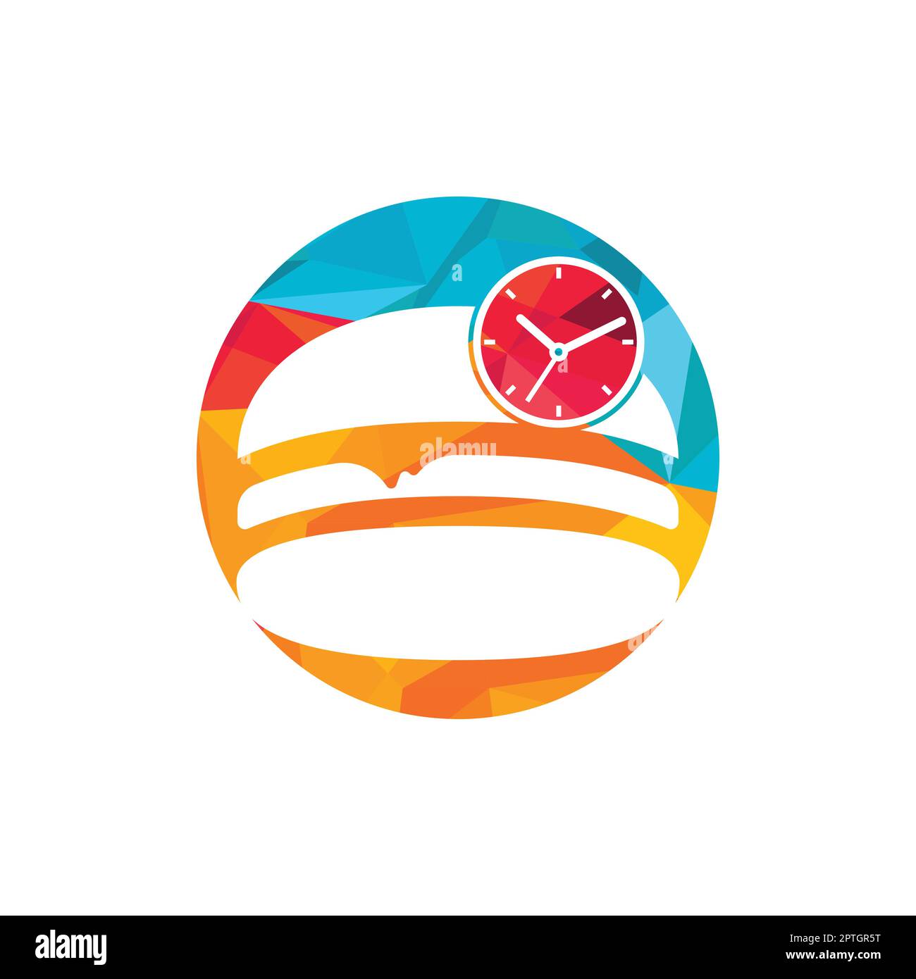 Burger time vector logo design template. Big burger with clock icon ...