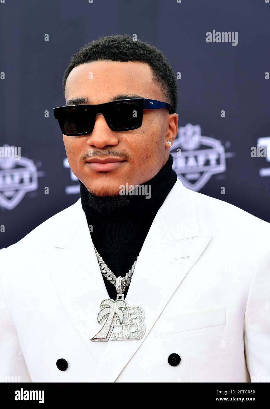 Brian Branch walks the red carpet of the 2023 NFL Draft at the National ...