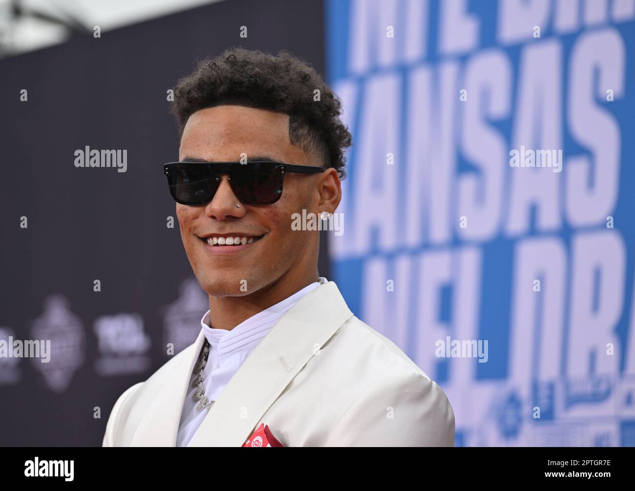 Christian Gonzalez walks the red carpet of the 2023 NFL Draft at the ...