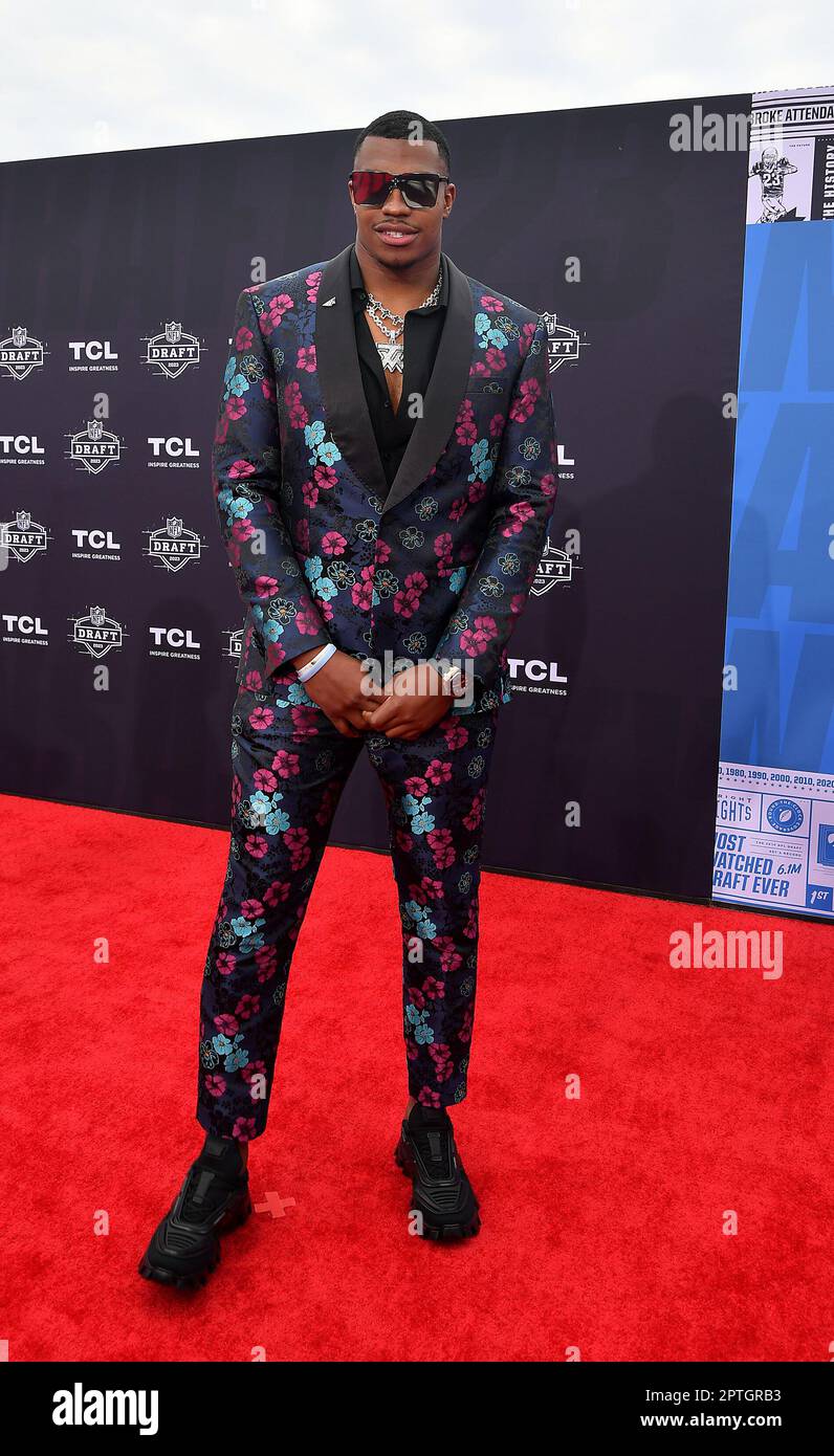 Tyree Wison walks the red carpet of the 2023 NFL Draft at the National ...