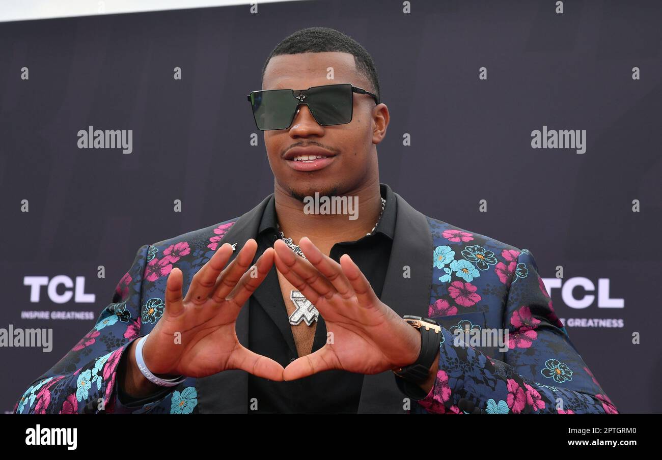 Tyree Wison walks the red carpet of the 2023 NFL Draft at the National ...
