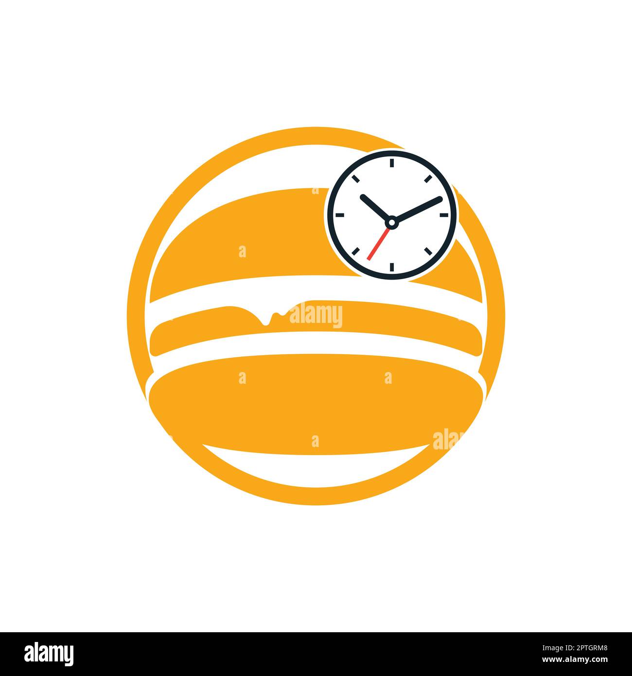 Burger time vector logo design template. Big burger with clock icon ...