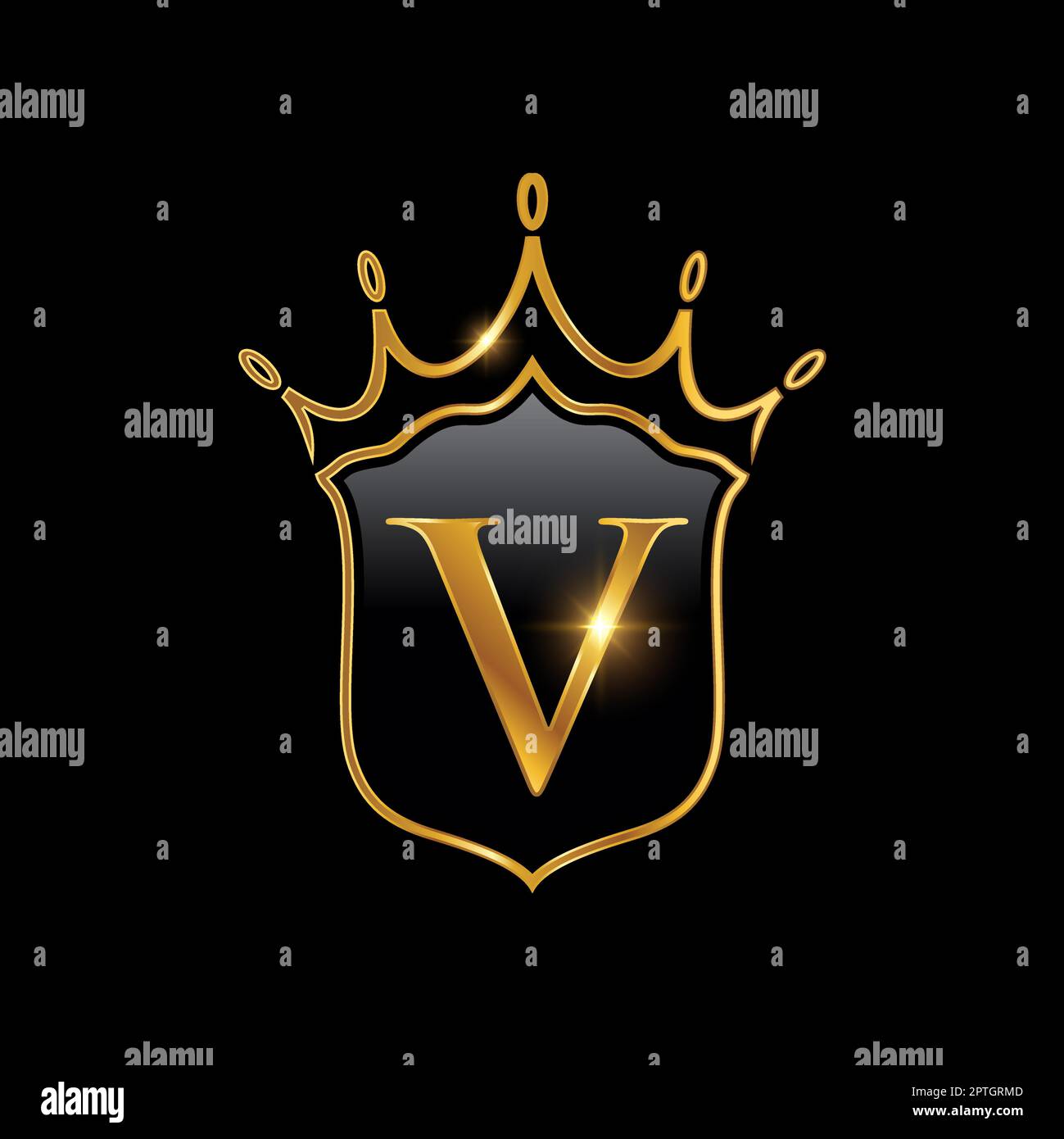 Initial V monogram alphabet with a crown and shield Stock Vector Image ...