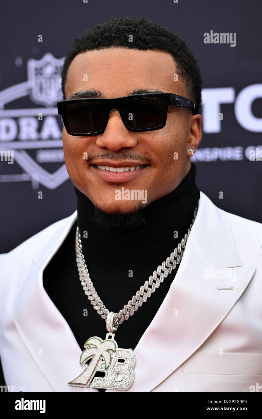 Brian Branch walks the red carpet of the 2023 NFL Draft at the National ...