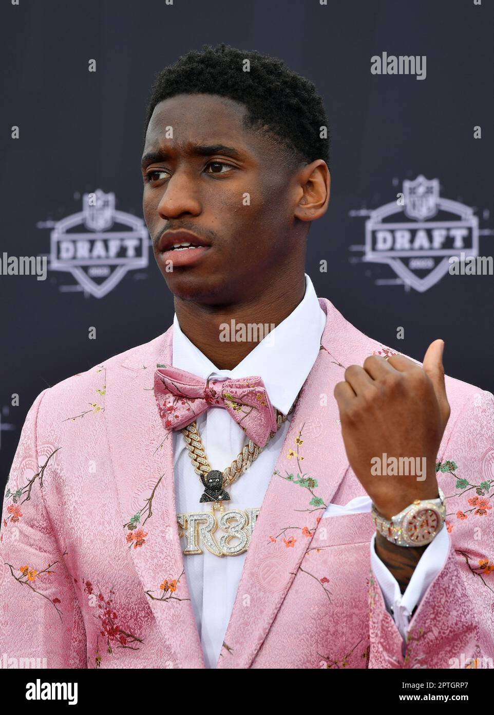 Jordan Addison walks the red carpet of the 2023 NFL Draft at the ...
