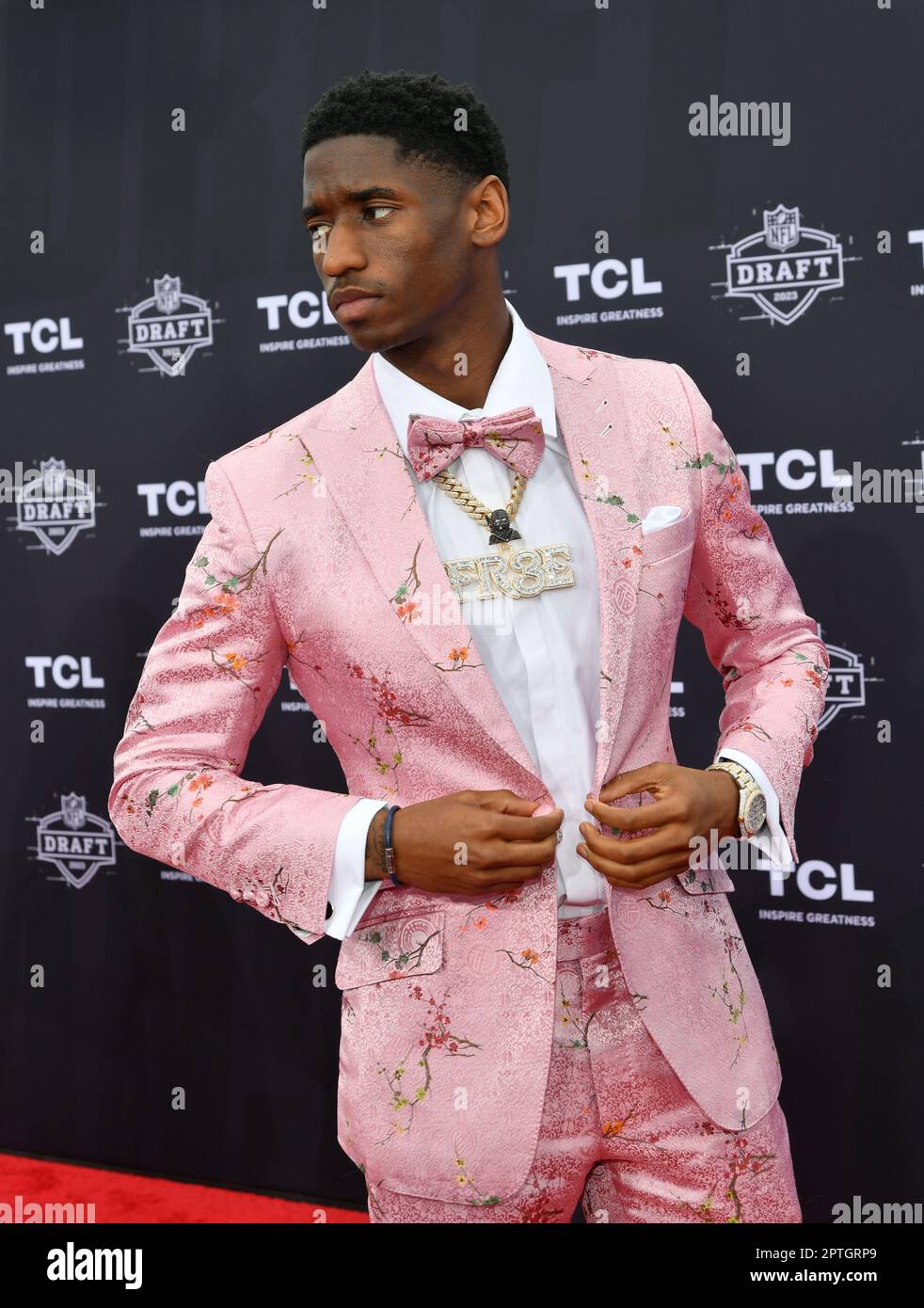 Jordan Addison walks the red carpet of the 2023 NFL Draft at the ...