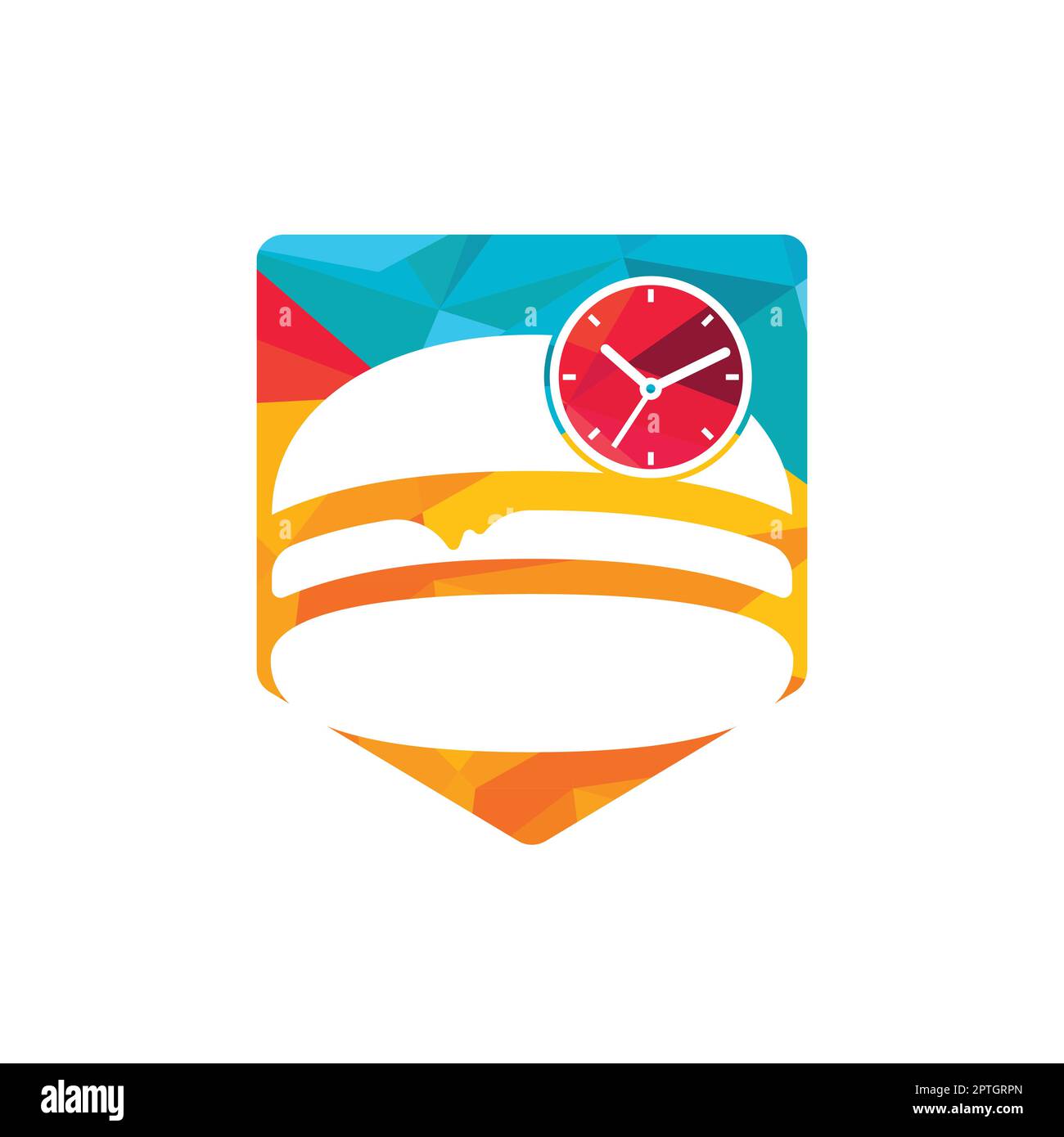 Burger time vector logo design template. Big burger with clock icon ...