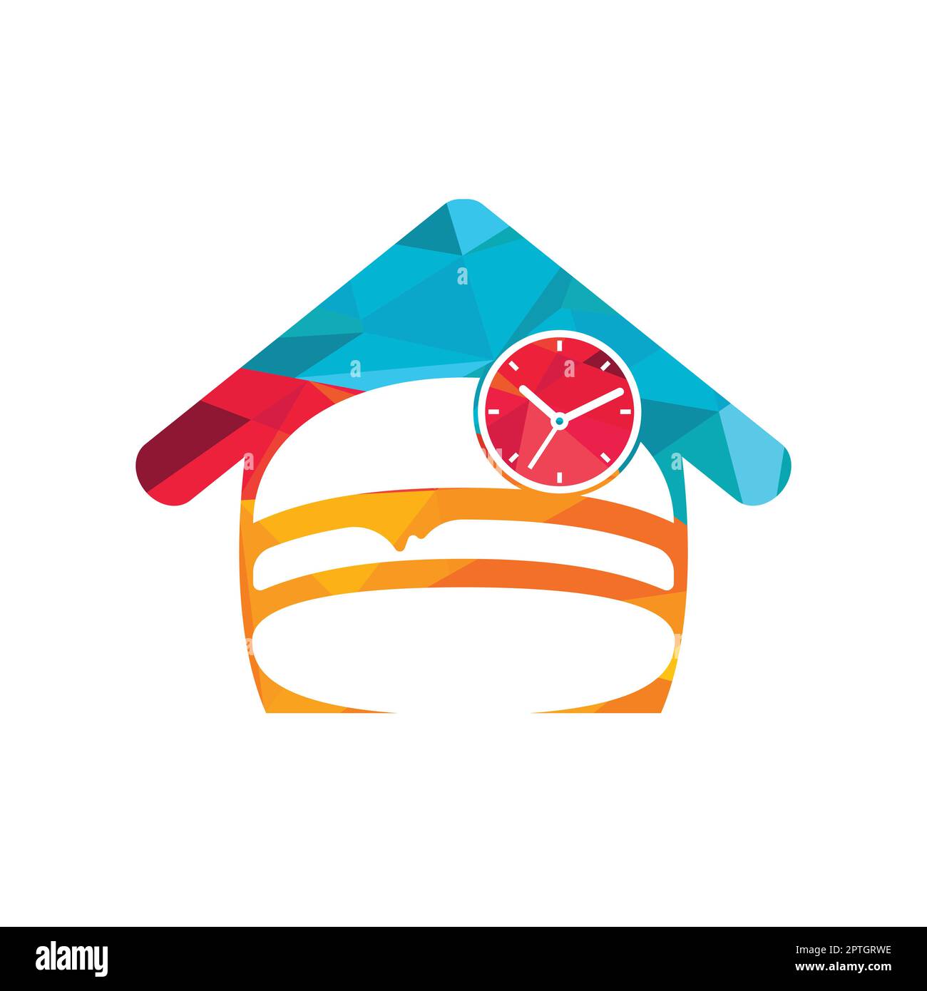 Burger time vector logo design template. Big burger with clock icon ...