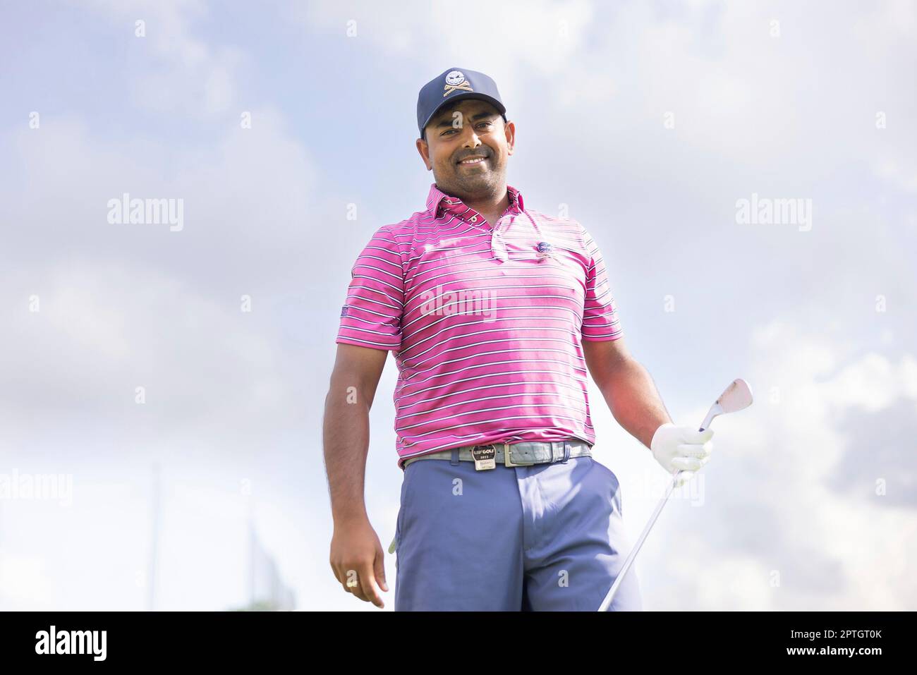 Anirban Lahiri of Crushers GC smiles on the driving range during the ...