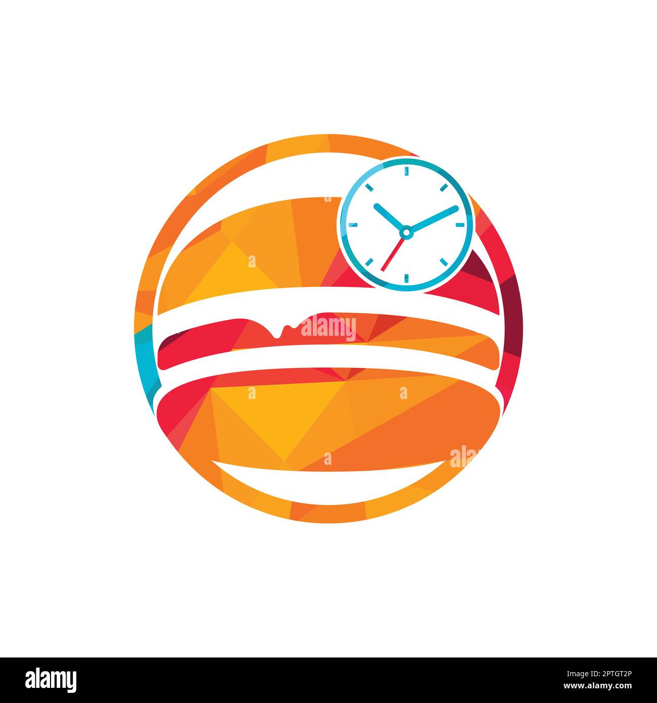 Burger time vector logo design template. Big burger with clock icon ...