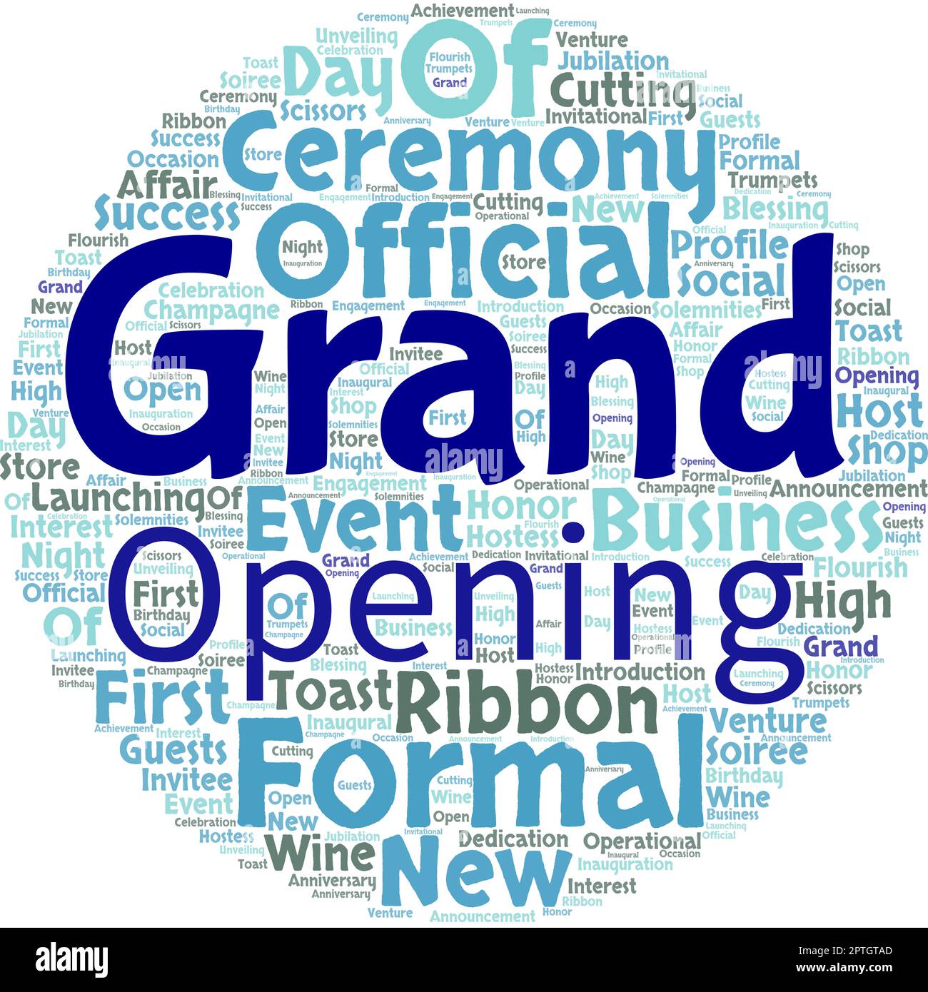 Big word cloud in the shape of circle with words grand opening Stock ...