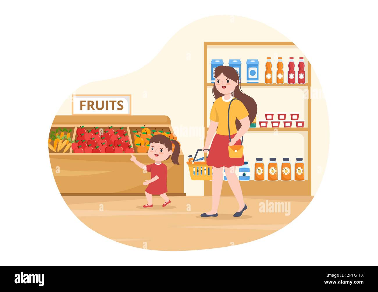 Grocery Store or Supermarket with Food Product Shelves, Racks Dairy ...