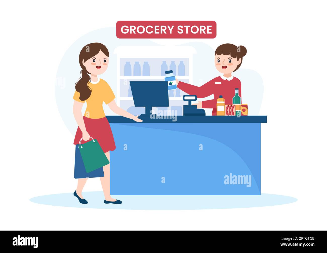 Grocery Store or Supermarket with Food Product Shelves, Racks Dairy ...