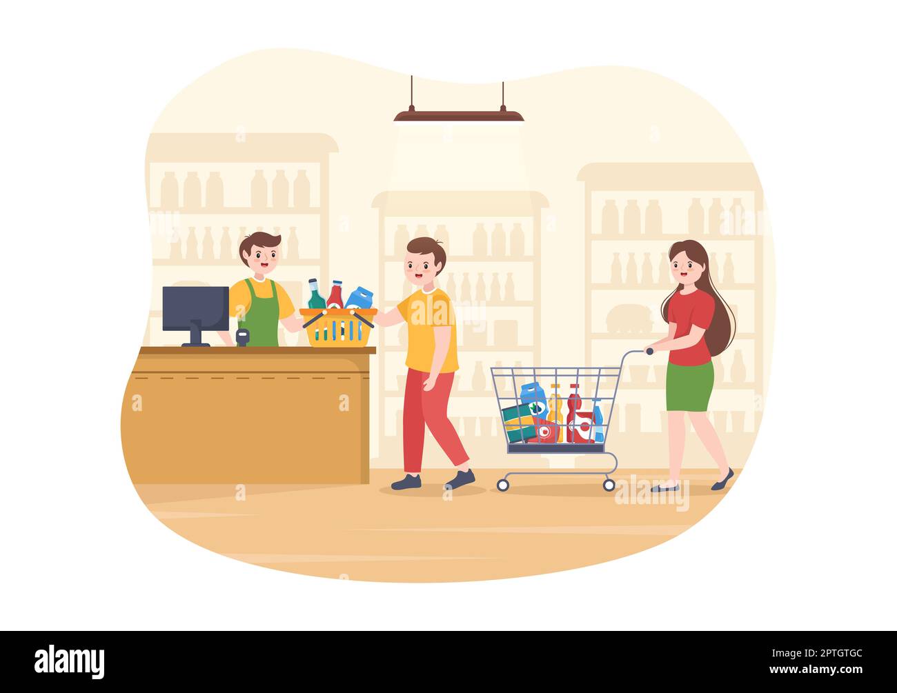 Grocery Store or Supermarket with Food Product Shelves, Racks Dairy ...