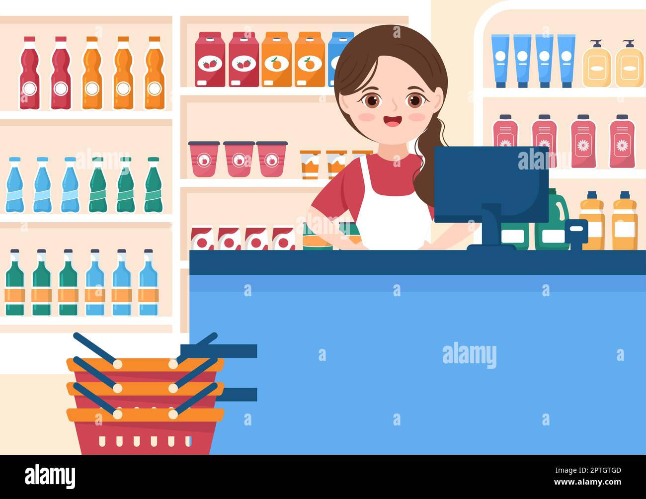 Grocery Store or Supermarket with Food Product Shelves, Racks Dairy ...