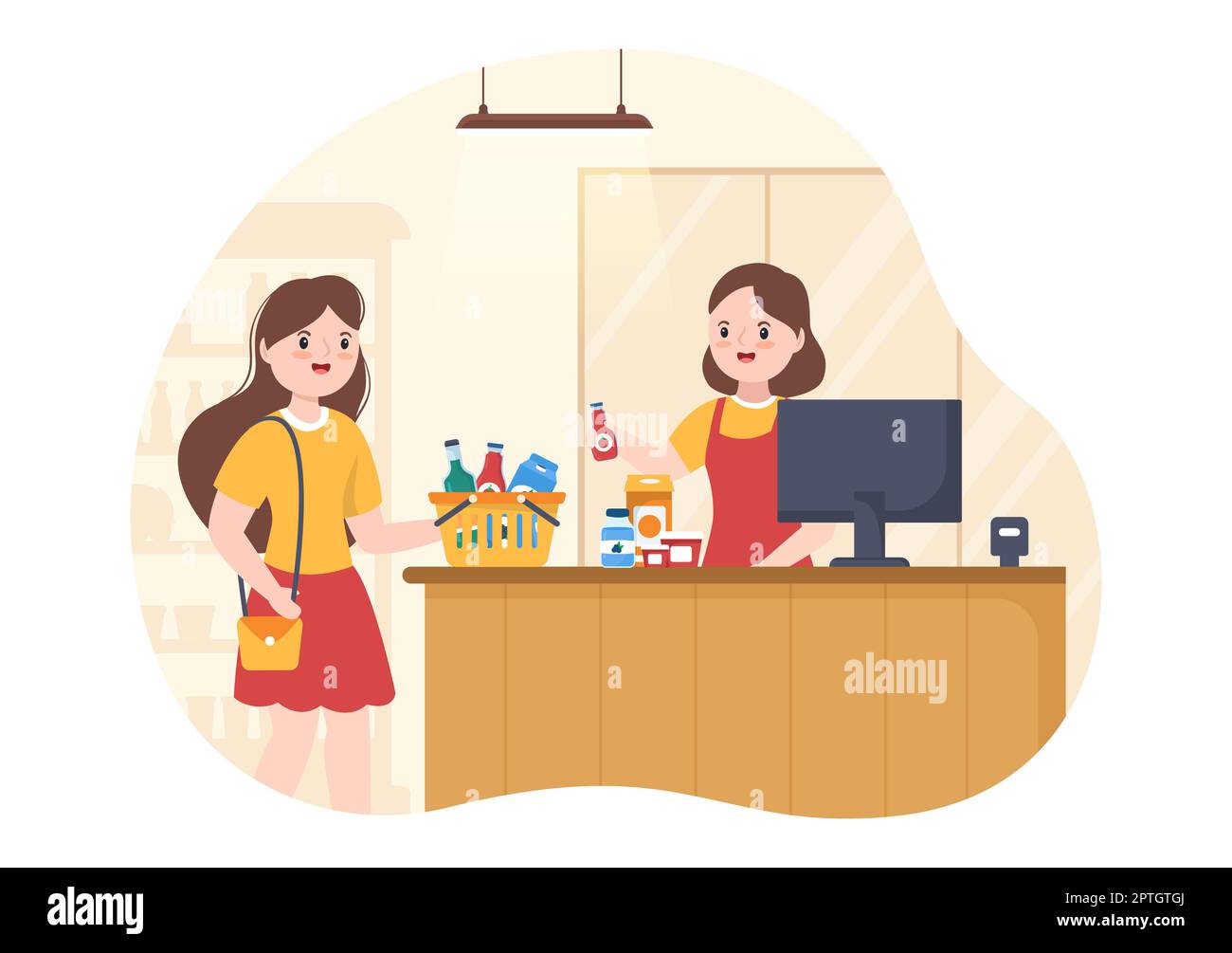 Grocery Store or Supermarket with Food Product Shelves, Racks Dairy ...