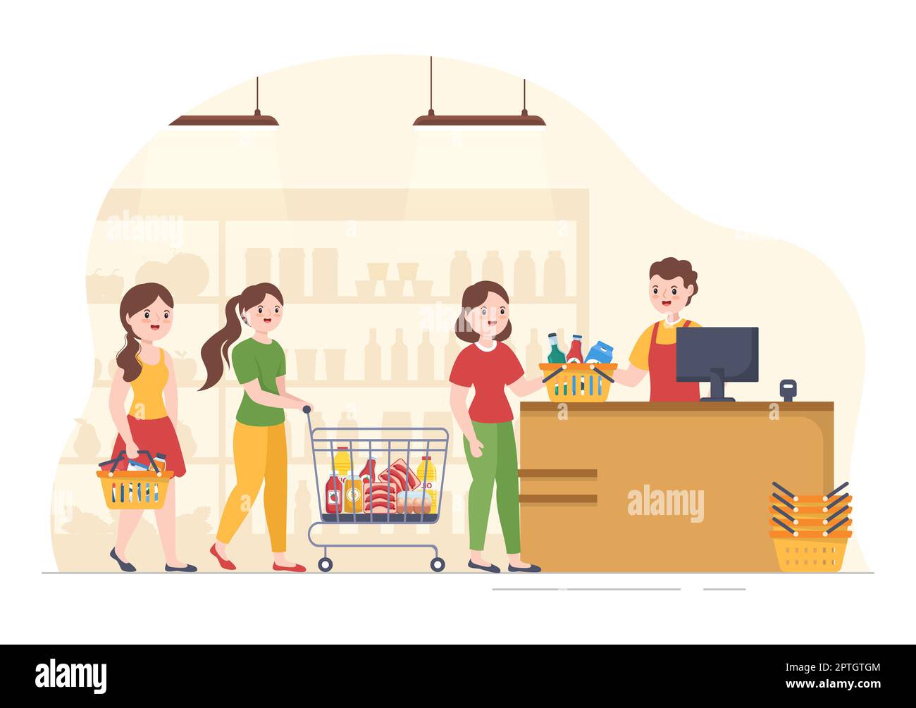 Grocery Store or Supermarket with Food Product Shelves, Racks Dairy ...