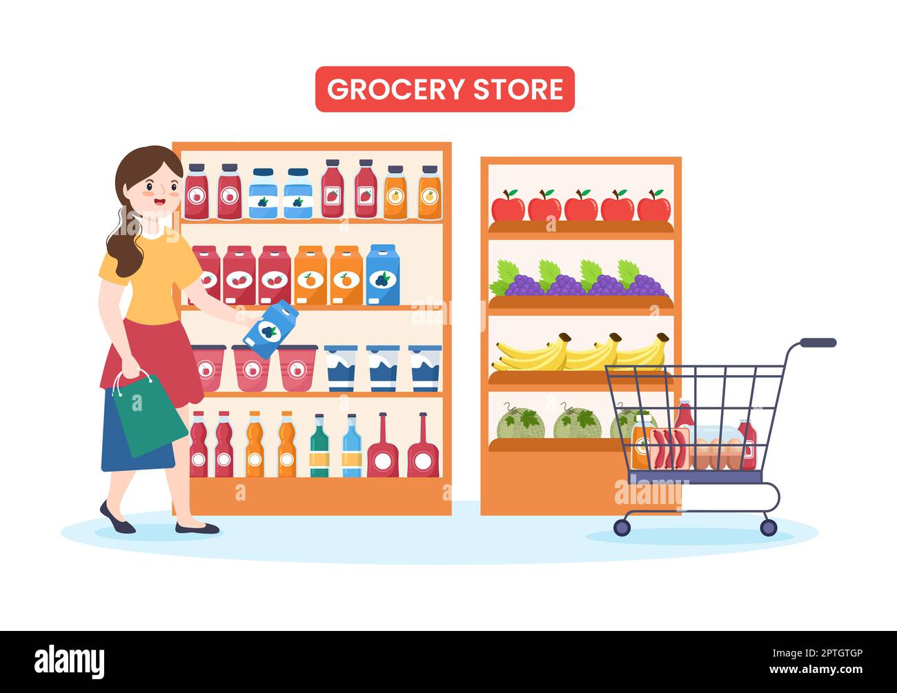 Grocery Store or Supermarket with Food Product Shelves, Racks Dairy ...