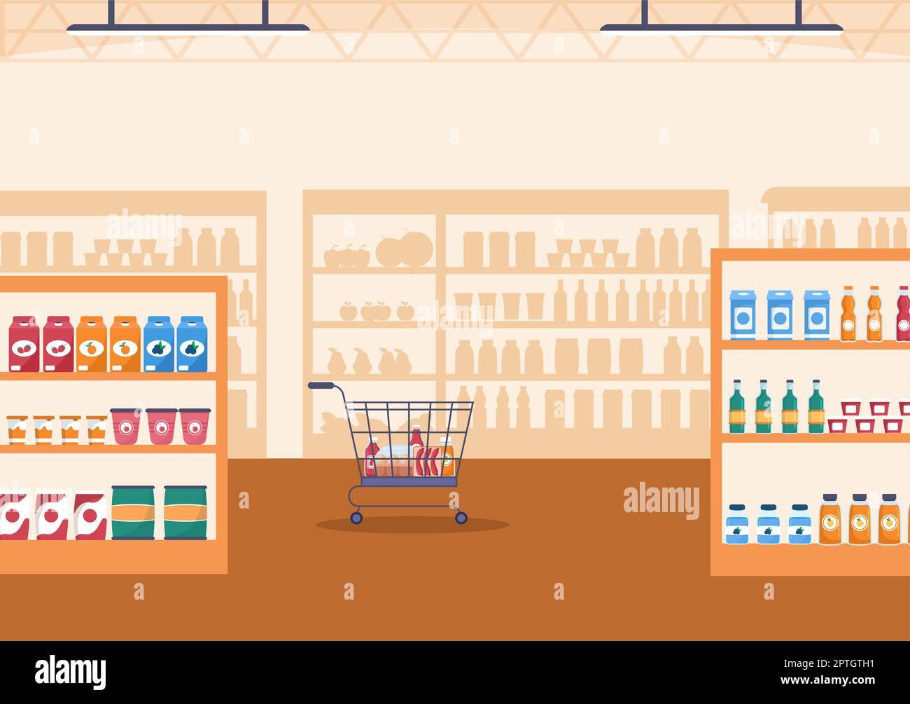 Grocery Store or Supermarket with Food Product Shelves, Racks Dairy ...